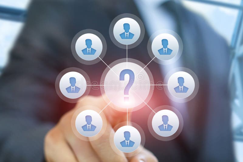 Businessman Clicks on the Button with a Question Mark. Stock Photo ...