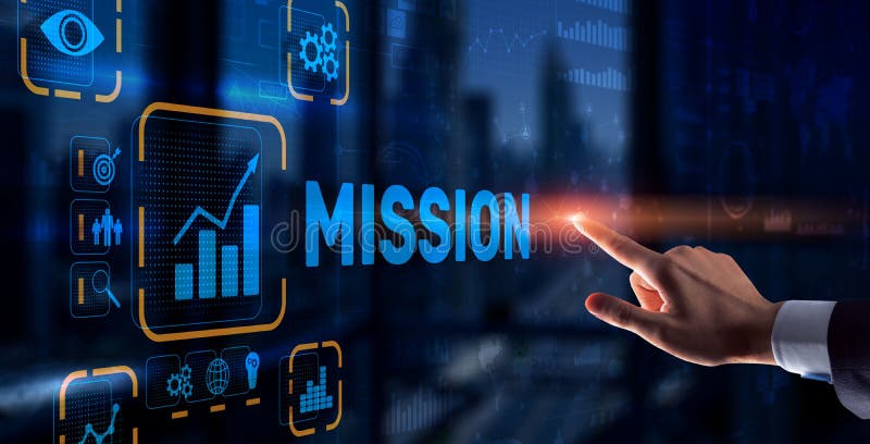 Businessman Clicks on Virtual Screen Mission Stock Image - Image of ...