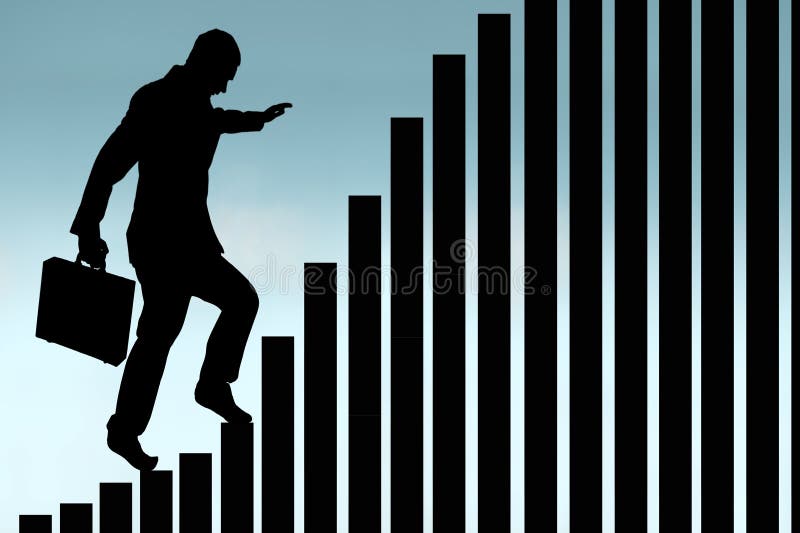Businessman Climbing a Bar Chart Silhouette Stock Photo - Image of plot ...