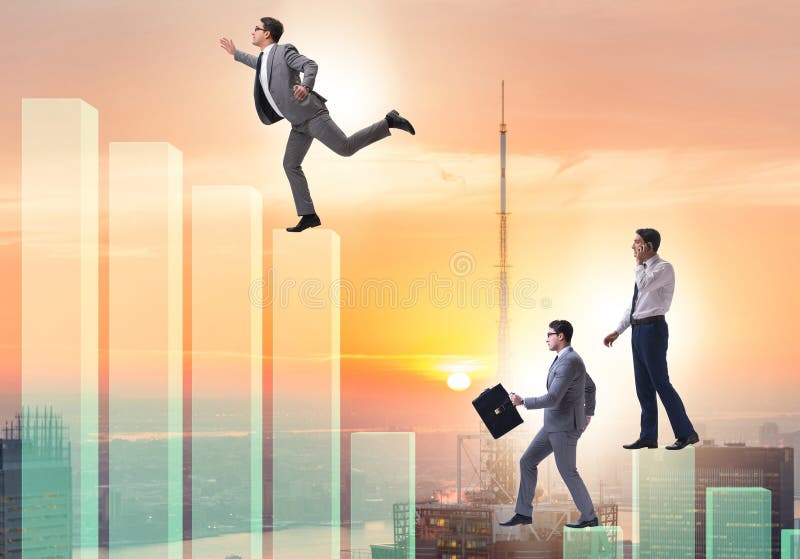 Businessman Climbing Bar Charts in Growth Concept Stock Photo - Image ...