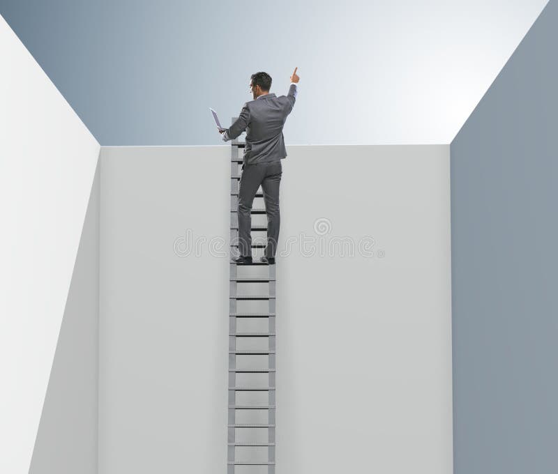 Businessman Climbing a Ladder To Escape from Problems Stock Image ...