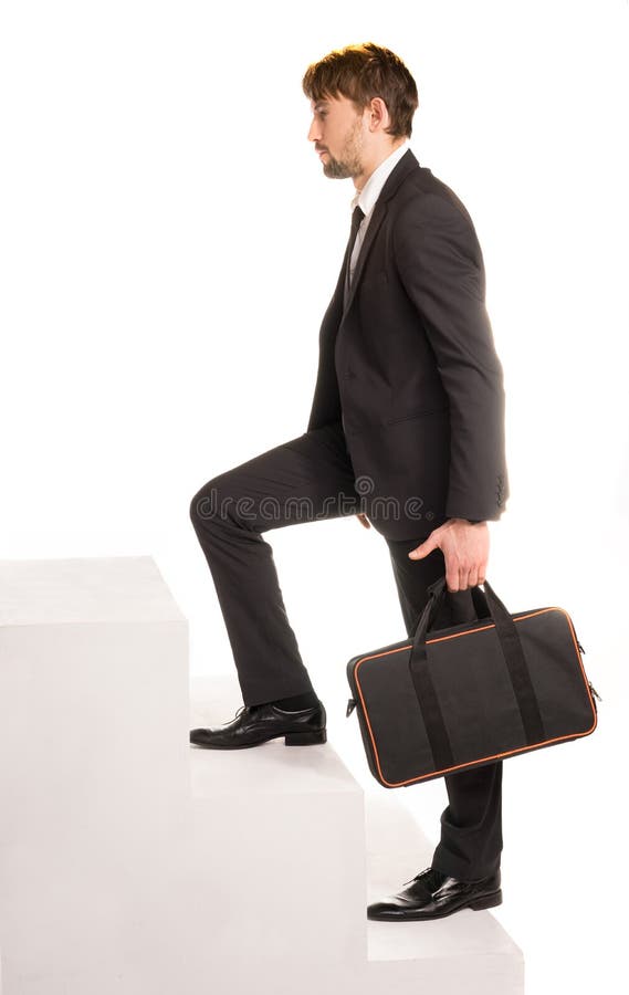 Businessman Climbing Stairs with a Briefcase Stock Photo - Image of ...