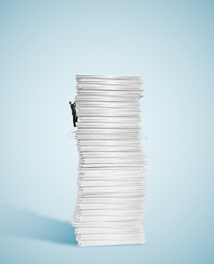 Climbing Up a Huge Stack of Pape Stock Photo - Image of businessman ...