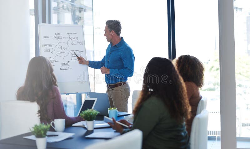 Businessman, Coaching or Whiteboard Presentation for Project Management ...