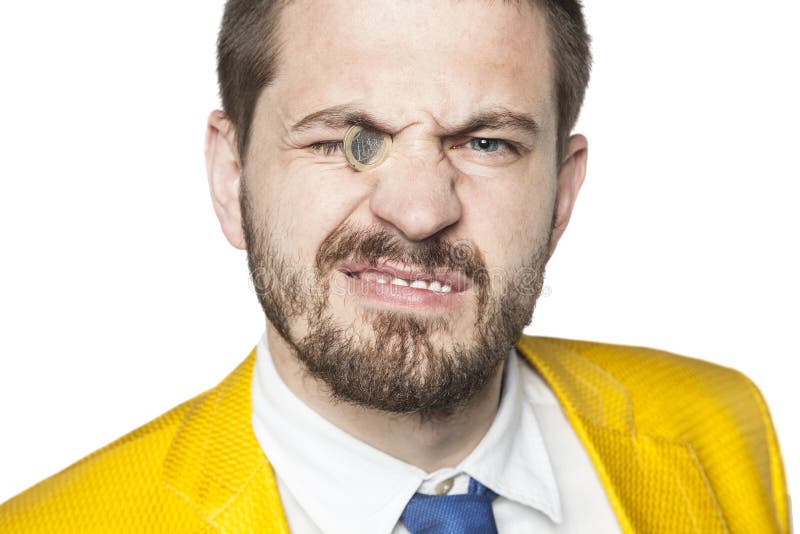 Businessman with a Coin in the Eye Stock Image - Image of caucasian ...