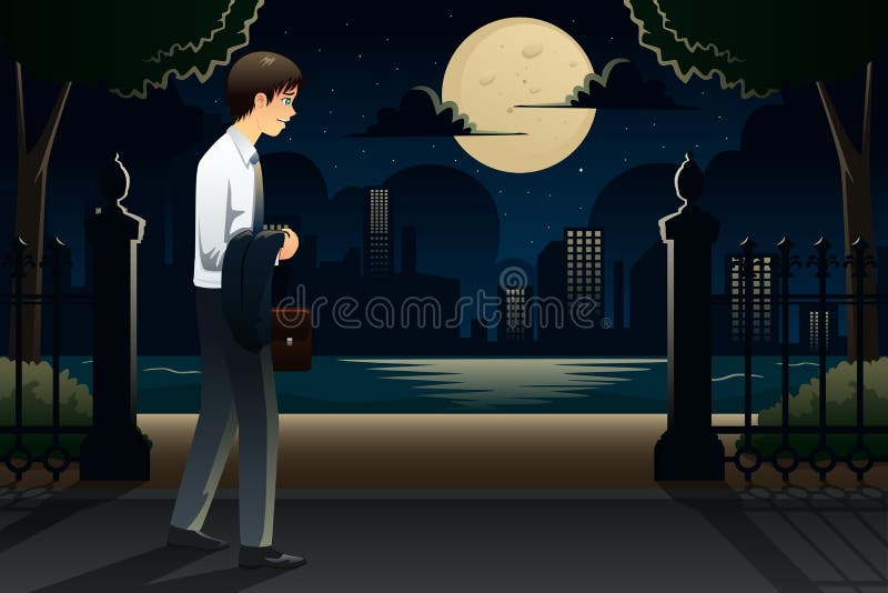 Businessman Coming Home Late From Work Stock Vector - Image: 41319886