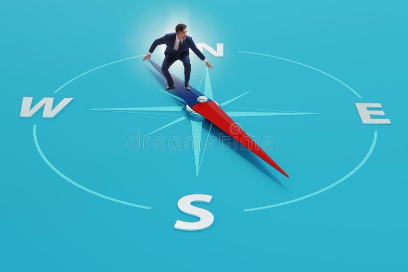 Businessman with Compass Looking for Direction Stock Illustration ...
