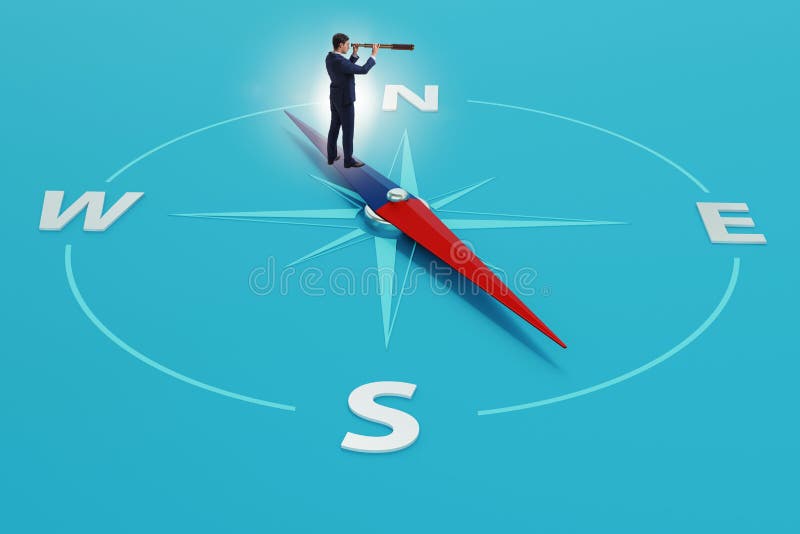 Businessman with Compass Looking for Direction Stock Illustration ...