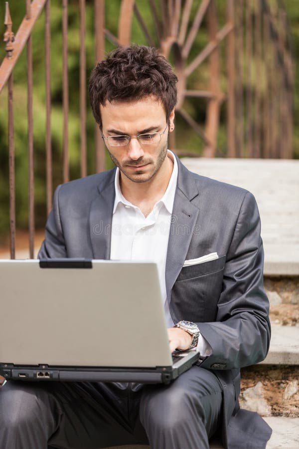 Businessman with Computer stock image. Image of happy - 28288285
