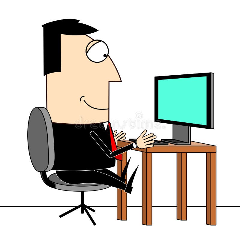 Cartoon Businessman Working on Computer Stock Illustration ...