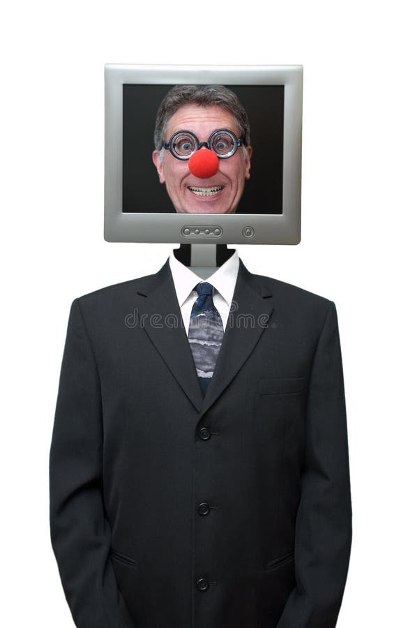 Businessman Computer Clown Isolated, Red Nose Stock Image - Image of ...