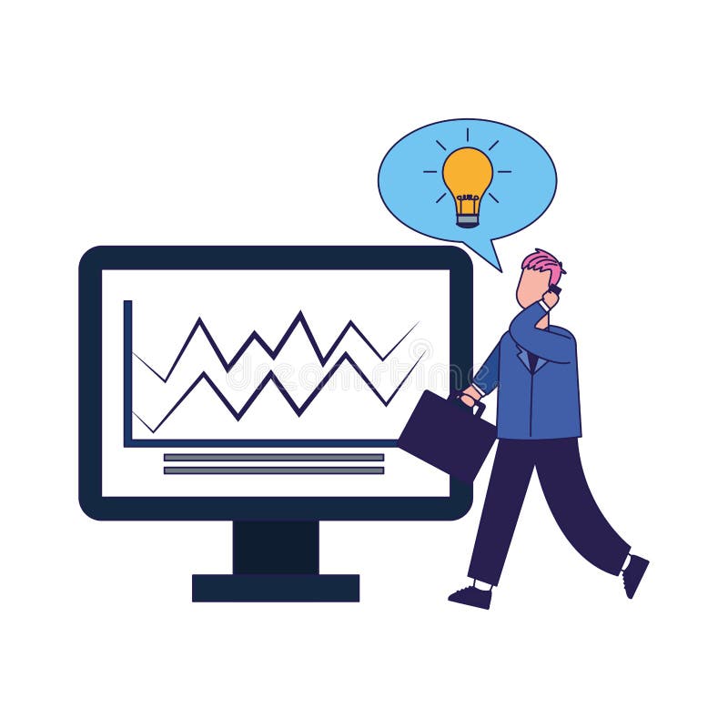 Computer with Graphic Chart Icon, Colorful Design Stock Vector ...