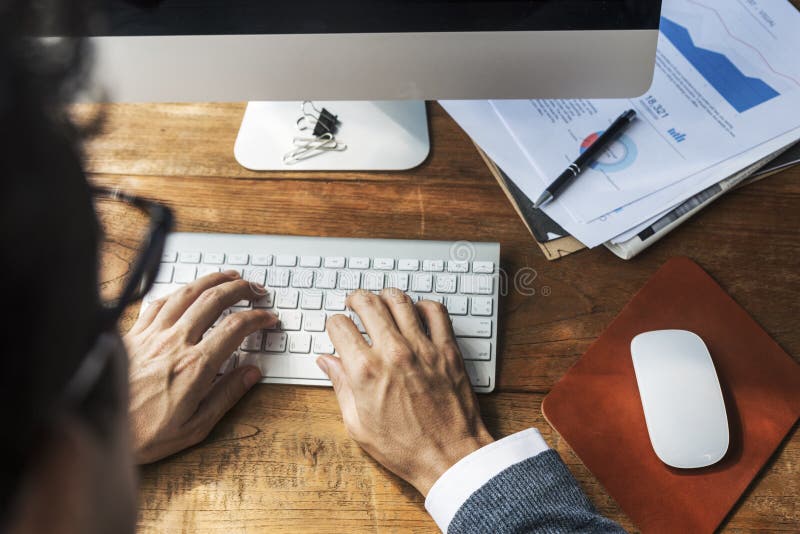 Businessman Computer Keyboard Working Concept Stock Photo - Image of ...