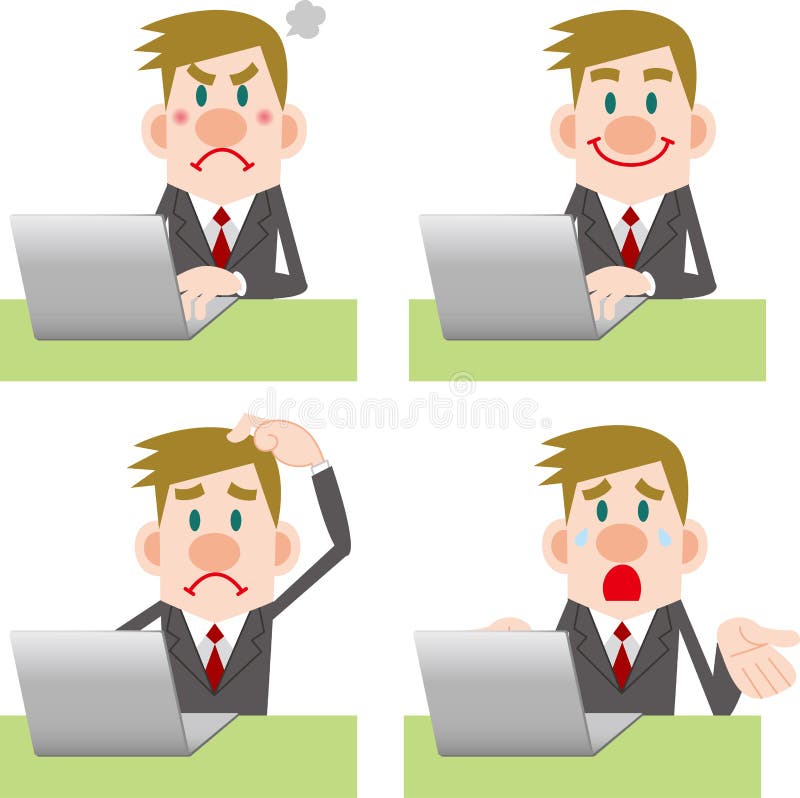 Businessman Computer Pose Collection Stock Illustration - Illustration ...