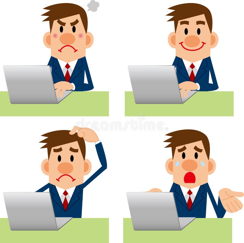 Businessman Computer Pose Collection Stock Illustration - Illustration ...