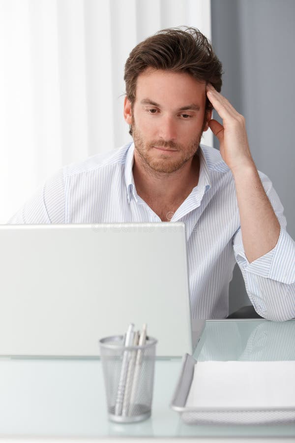 Businessman Concentrating on Computer Work Stock Image - Image of color ...