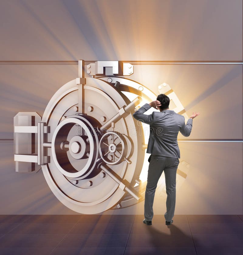 Businessman Concerned about Theft at Banking Vault Door Stock Photo ...