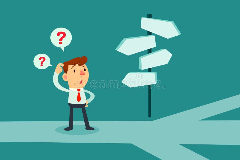 Businessman Confused By Direction Signs Stock Vector Illustration Of