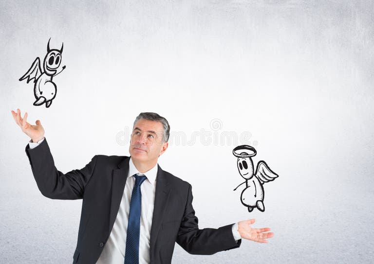 Businessman Confused with Good and Bad Conscience Stock Image - Image ...