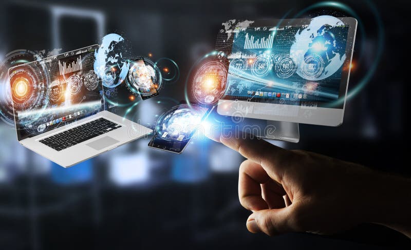 Businessman Connecting Tech Devices To Each Other 3D Rendering Stock ...