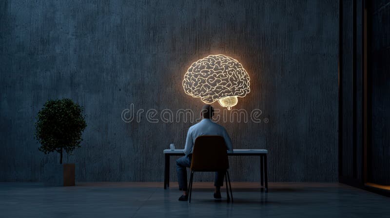 A Businessman Contemplating Innovative Ideas in a Modern Office with a ...