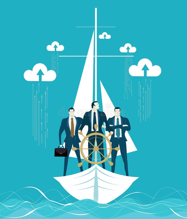 Businessman Control Ship with Helm, Commander, Control, Advisory and ...