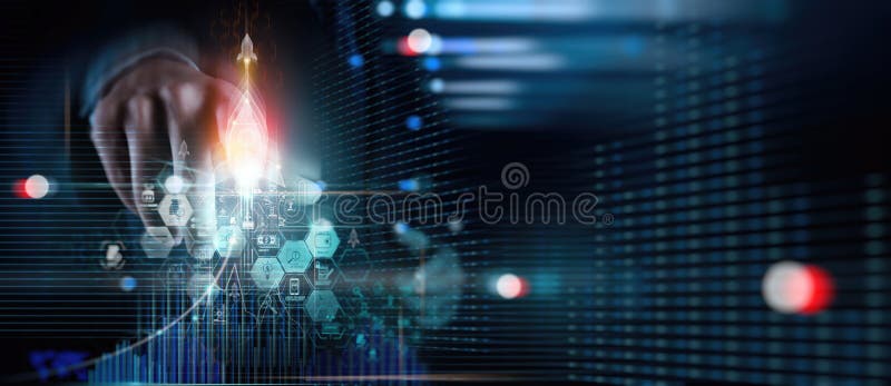 Businessman Control Virtual Rocket Launch Growth Business,Startup New ...