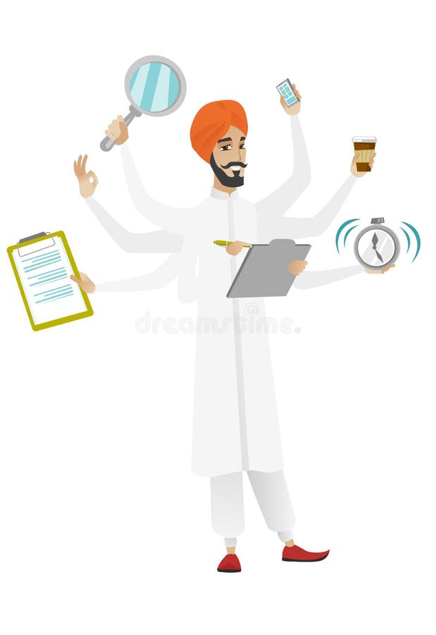 Indian Multitasking Woman Balancing Life with Multiple Hands Vector ...