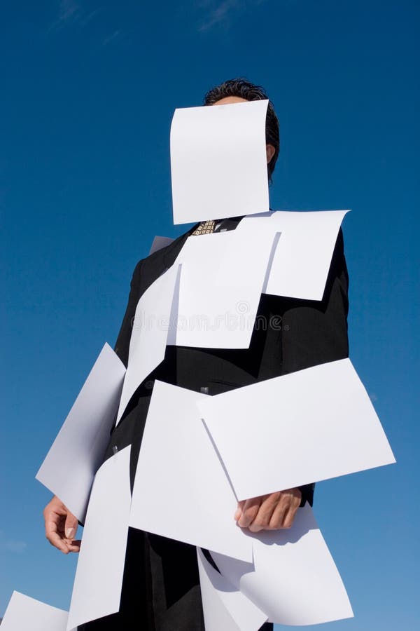 Businessman Covered with Papers Stock Image - Image of blue, executive ...