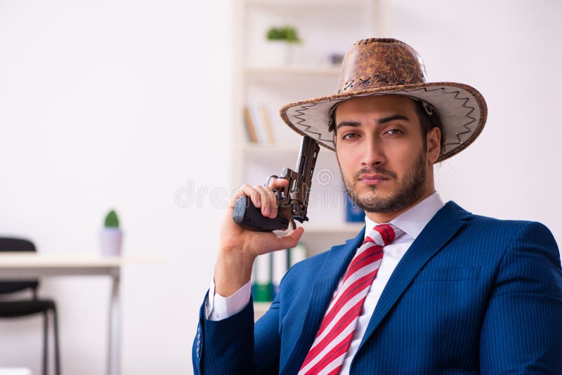 Young Businessman Cowboy Working in the Office Stock Photo - Image of ...