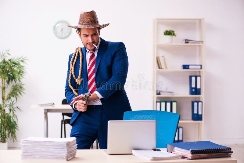Young Businessman Cowboy Working in the Office Stock Photo - Image of ...