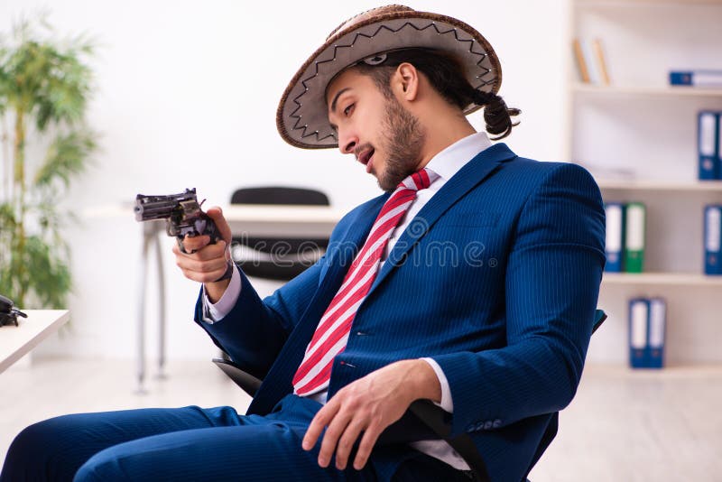 Young Businessman Cowboy Working in the Office Stock Image - Image of ...