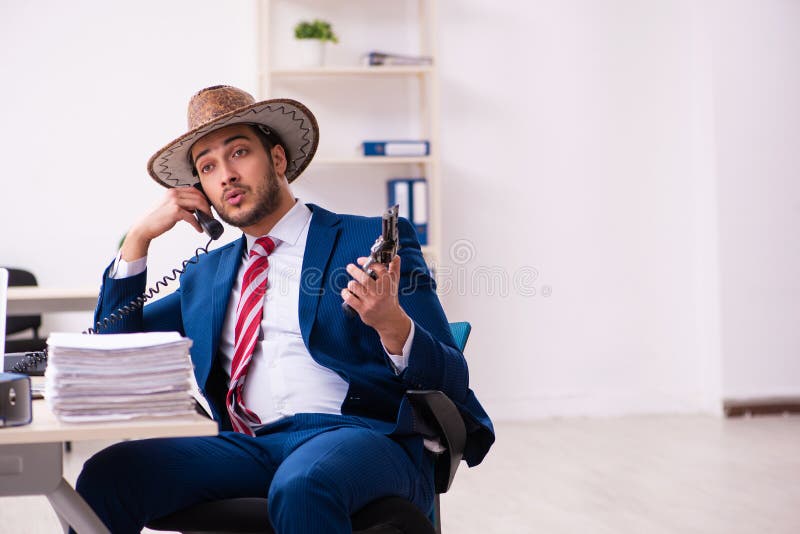 Young Businessman Cowboy Working in the Office Stock Photo - Image of ...