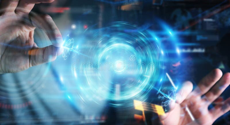 Businessman Creating New Futuristic Energy Power Source 3D Rendering ...