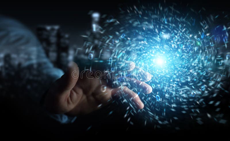 Businessman Creating New Futuristic Energy Power Source 3D Rendering ...