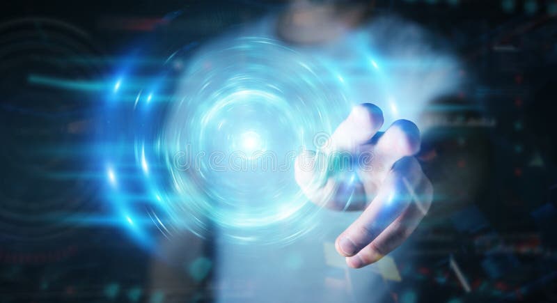 Businessman Creating New Futuristic Energy Power Source 3D Rendering ...