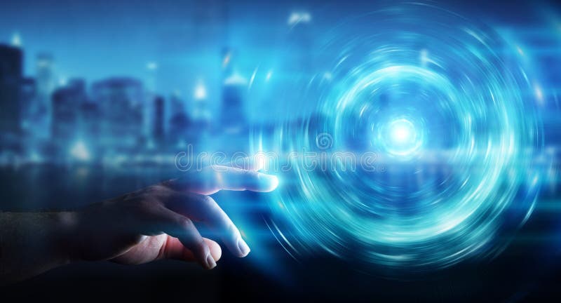 Businessman Creating New Futuristic Energy Power Source 3D Rendering ...