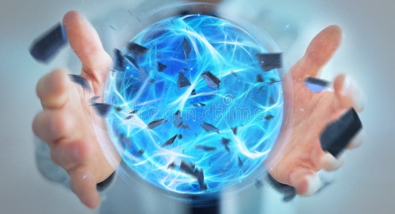 Businessman Creating a Power Ball with His Hand 3D Rendering Stock ...