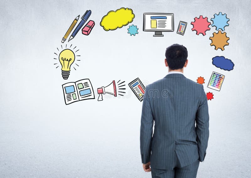 Businessman with Creative Business Graphics Drawings Stock Illustration ...