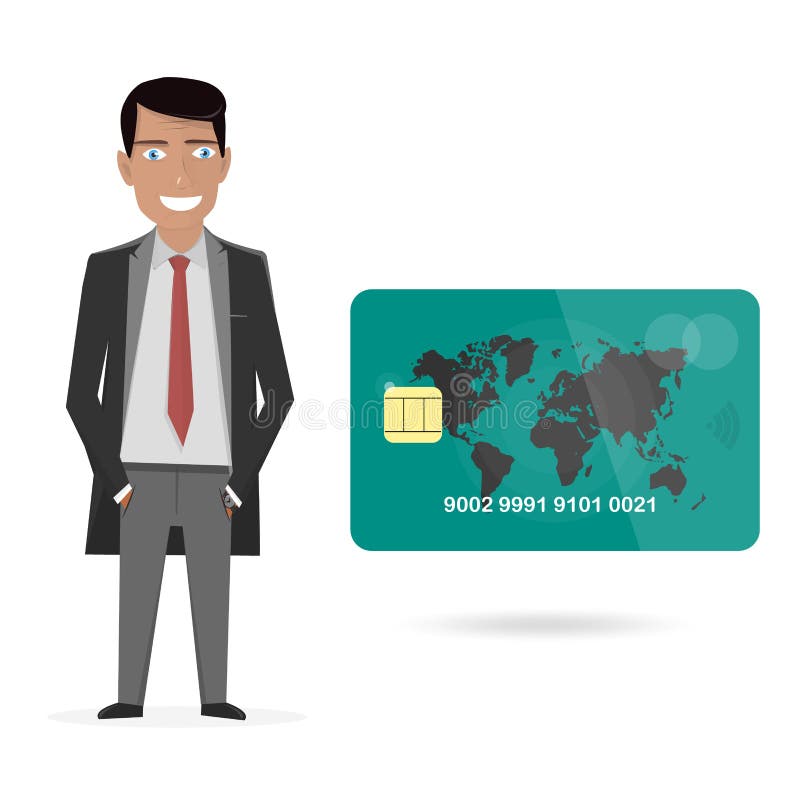Businessman and Credit Card. Vector Illustration on a White Background ...