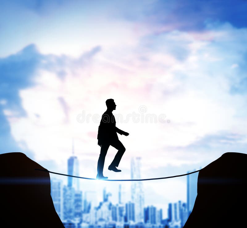 Businessman Crossing Bridge Through A Void Stock Image - Image of copy ...