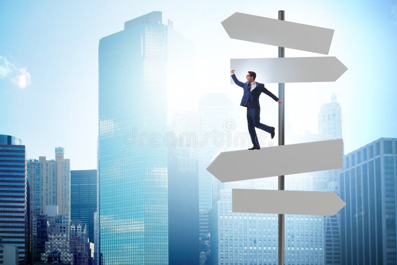 Businessman at the Crossroads Choosing Strategy Stock Illustration ...