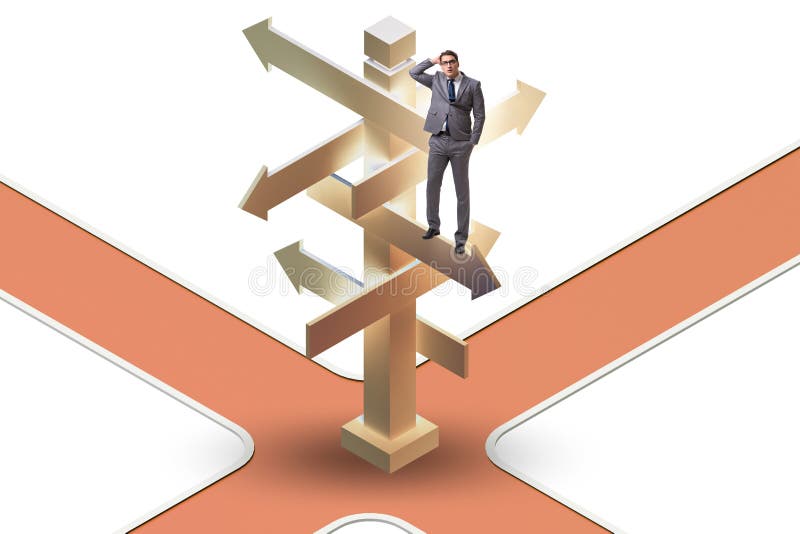 Businessman at the Crossroads Choosing Strategy Stock Illustration ...