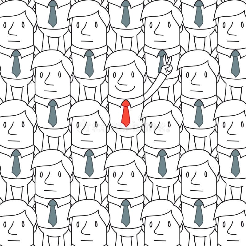 Businessman in Crowd Showing Victory Sign Stock Vector - Illustration ...