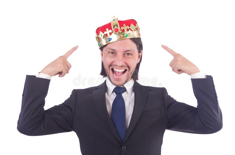 I`m Ceo! Portrait of Worker Man Wearing Golden Crown, Imagining ...