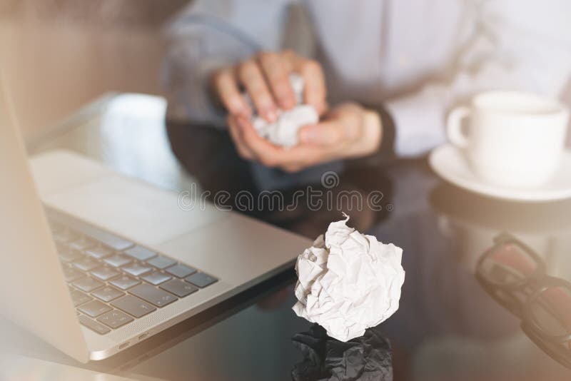 Businessman Crumpling Paper on His Workplace.Office Workplace with ...