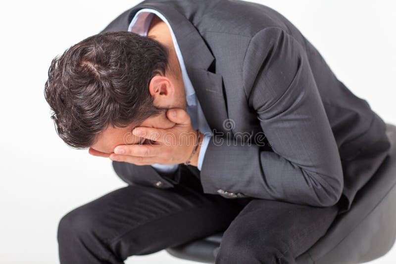 Businessman Crying Lost In Depression Sitting On Street Concrete Stairs ...