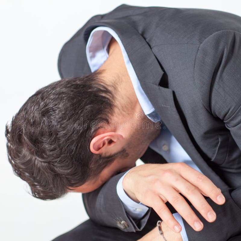 Businessman Crying Lost In Depression Sitting On Street Concrete Stairs ...