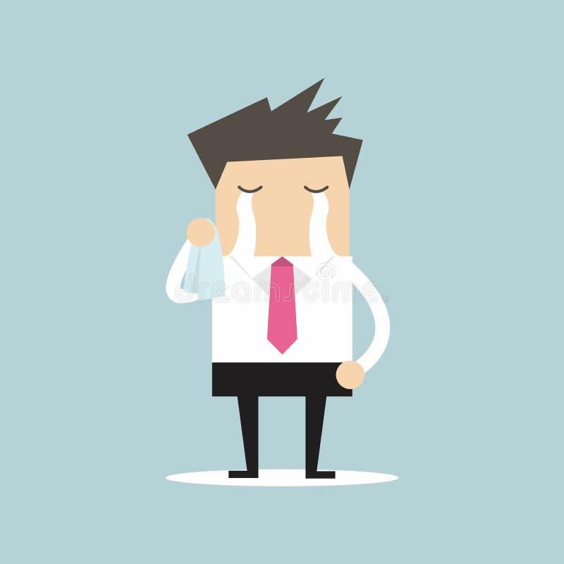 Man or Businessman Crying when Working on Computer in Office, Vector ...