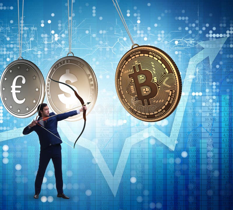 Businessman in Cryptocurrency Concept Aiming with Bow and Arrow Stock ...